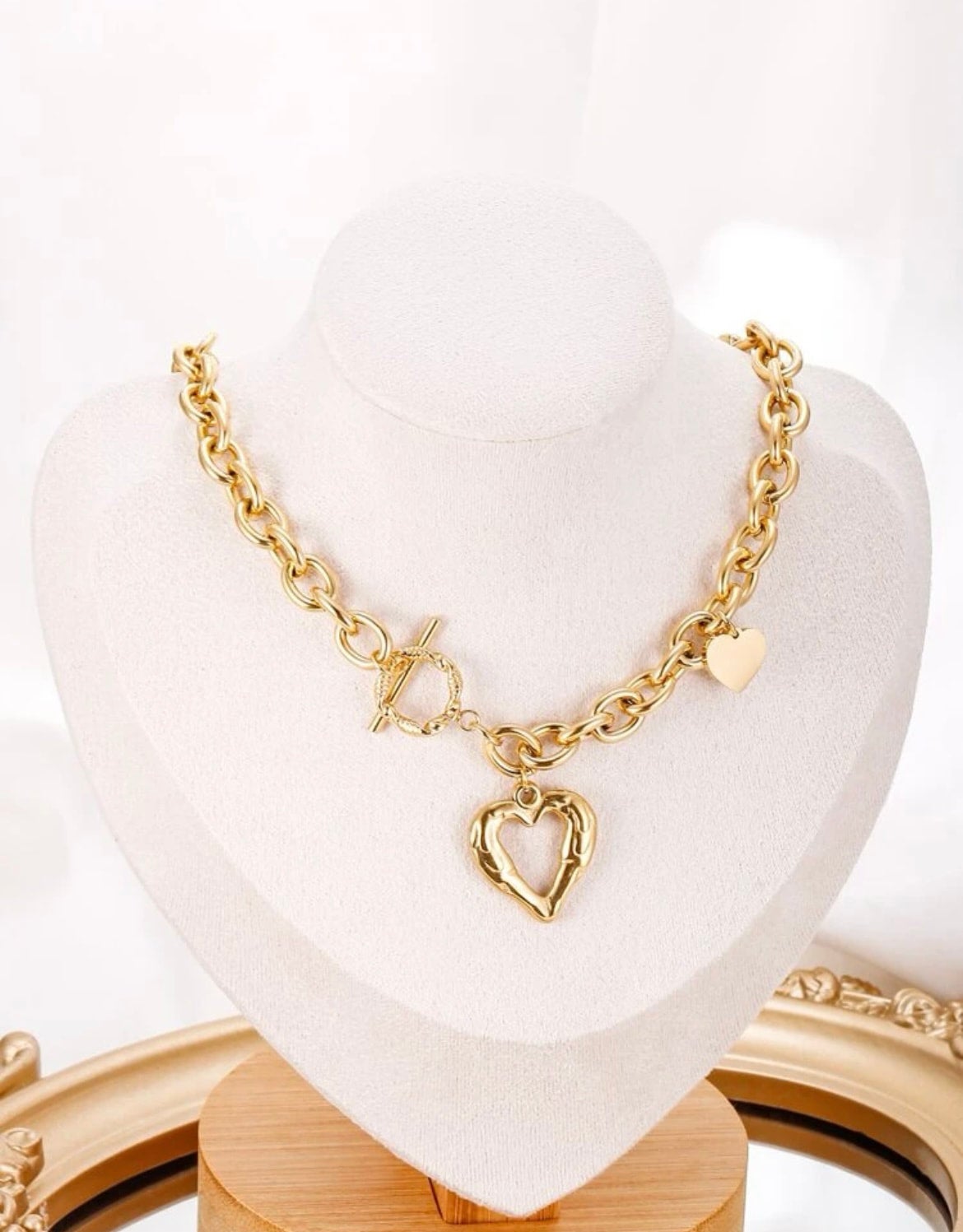 18" Hammered Heart Toggle Necklace with Heart Charm Accent #0245S ...